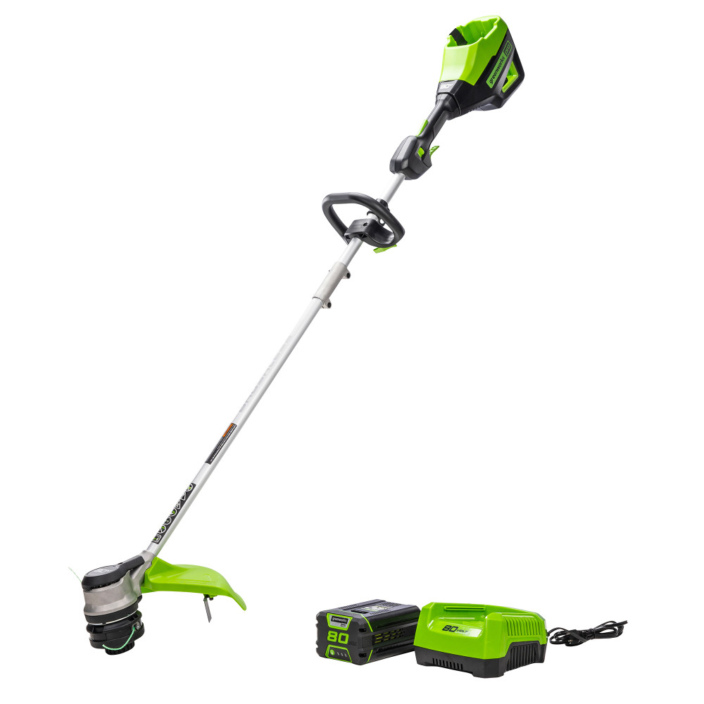 Greenworks 16in 80V String Trimmer with 2Ah Battery & Rapid Charger Kit ...