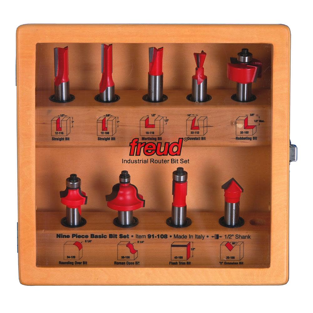Freud 9 piece Basic Bit Set (1/2 In. Shank) 91-108 - Acme Tools