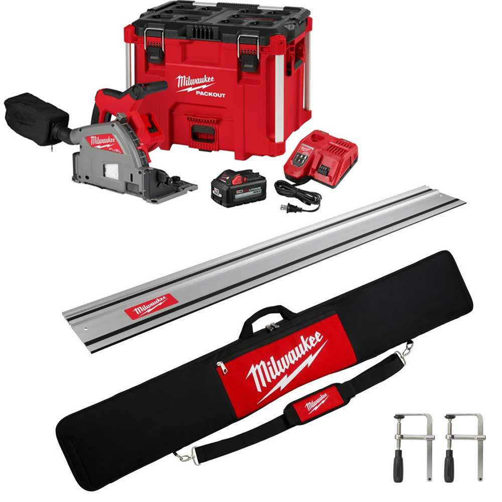Milwaukee M18 FUEL 6 1/2 Plunge Track Saw Kit 55inch Guide Rail with ...