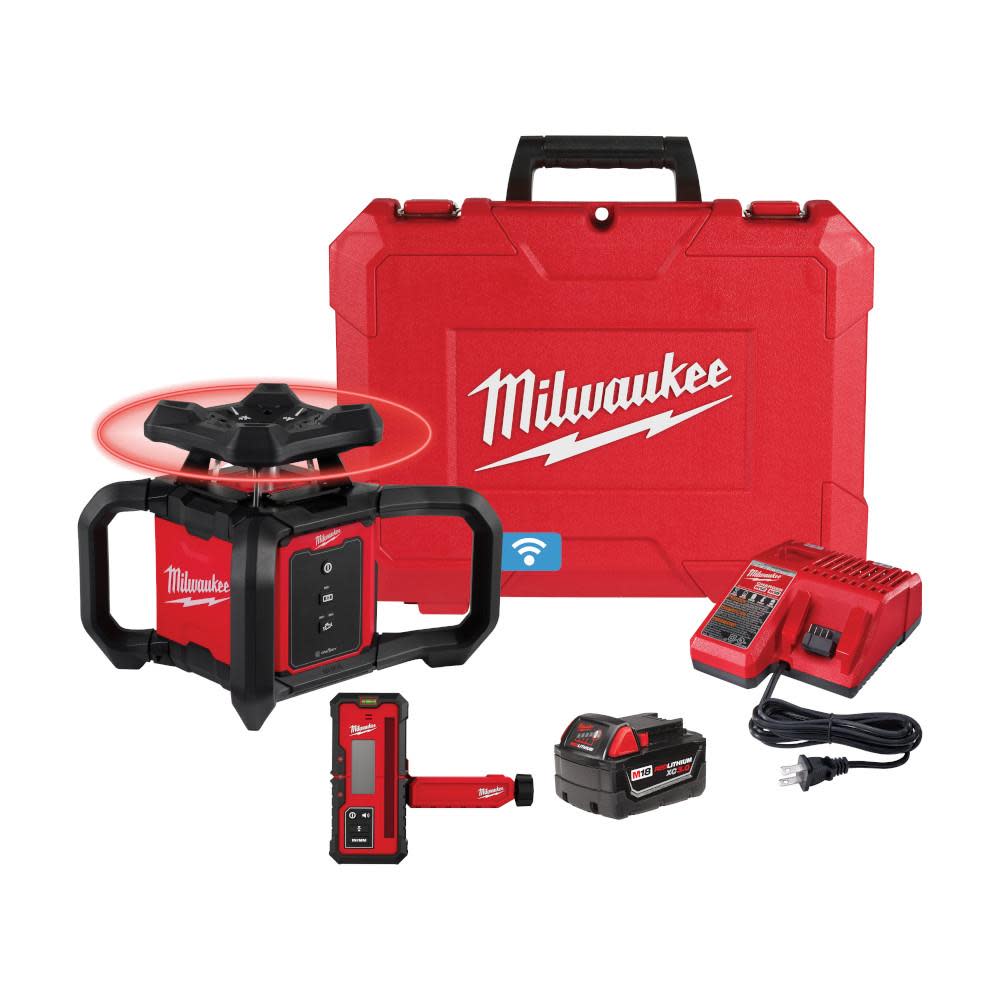 Milwaukee M18 Red Exterior Rotary Laser Level Kit with Receiver 3701-21 ...